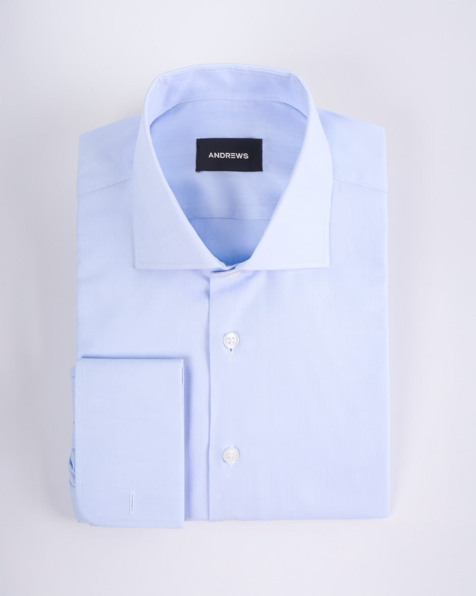 Dobby Dress Shirt - Regular Round Cufflink Italian Collar Blue – Andrews